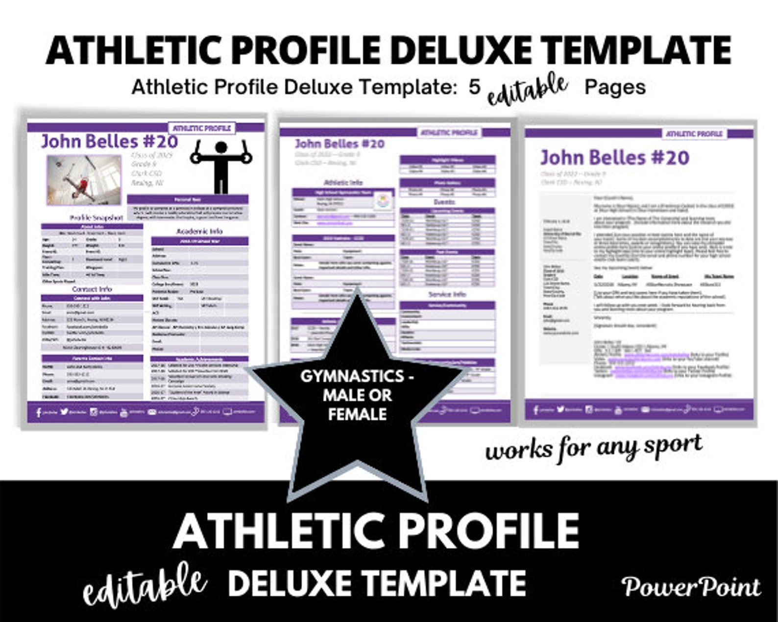 Gymnastics - Athletic Profile Deluxe Template (powerpoint File) - Etsy