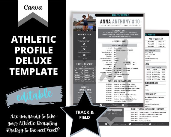 Track and Field Athletic Profile Deluxe Template Black - Etsy