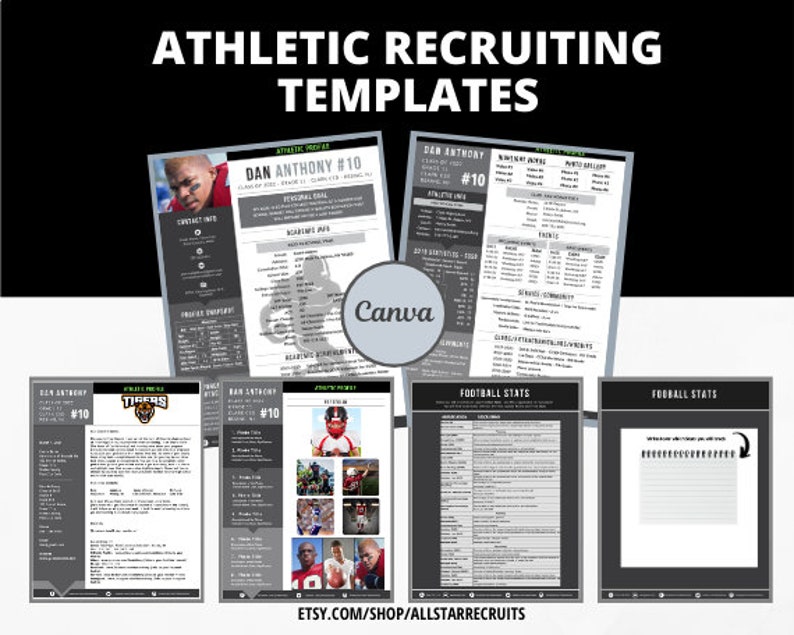Football Athletic Profile Deluxe Template Black Editable Athletic ...