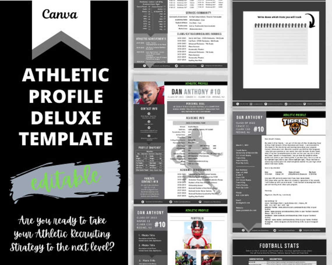 Football Athletic Profile Deluxe Template Black Editable Athletic ...