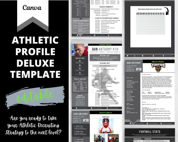 Football Athletic Profile Deluxe Template Black Editable Athletic ...