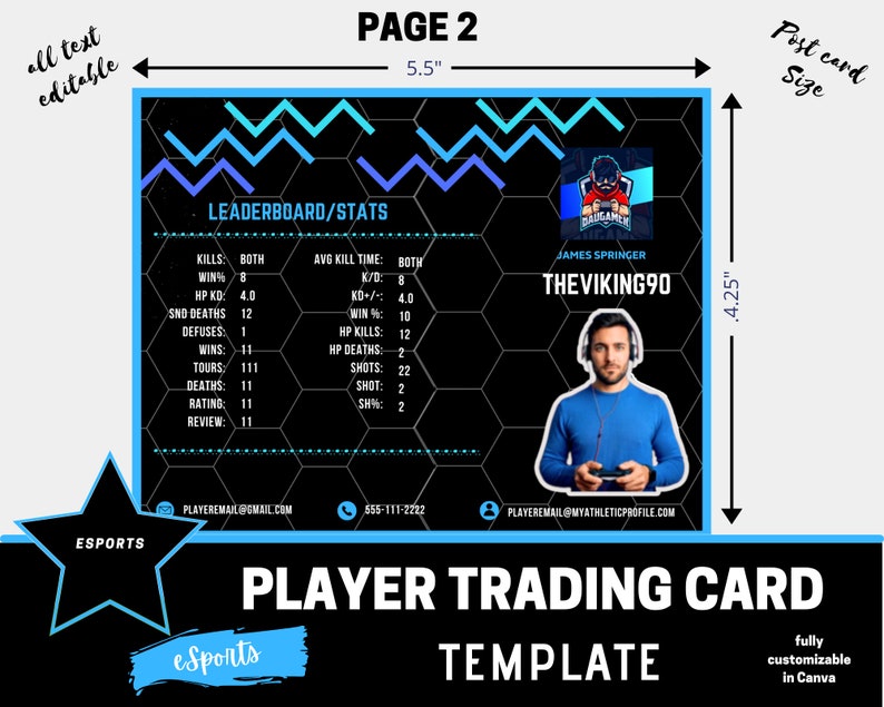 Player Card - Esports Player Card Template - Black & Blue - Any Color ...