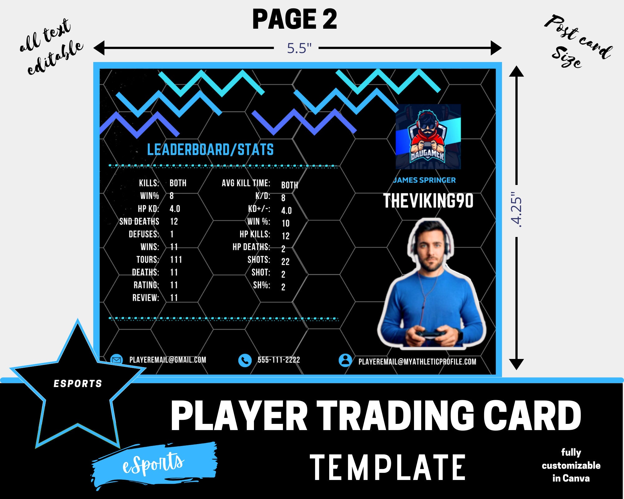 Player Card - Esports Player Card Template - Black & Blue - Any Color ...