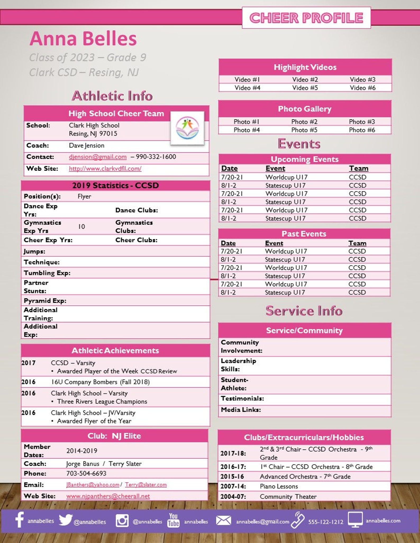 Cheer Profile Deluxe Template - Etsy