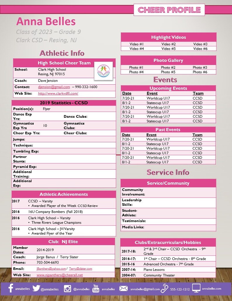 Cheer Profile Deluxe Template - Etsy
