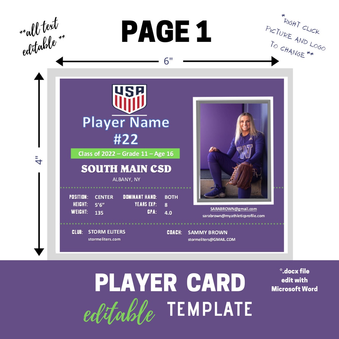 Player Card - Athletic Profile Player Card Template - Purple and Green ...