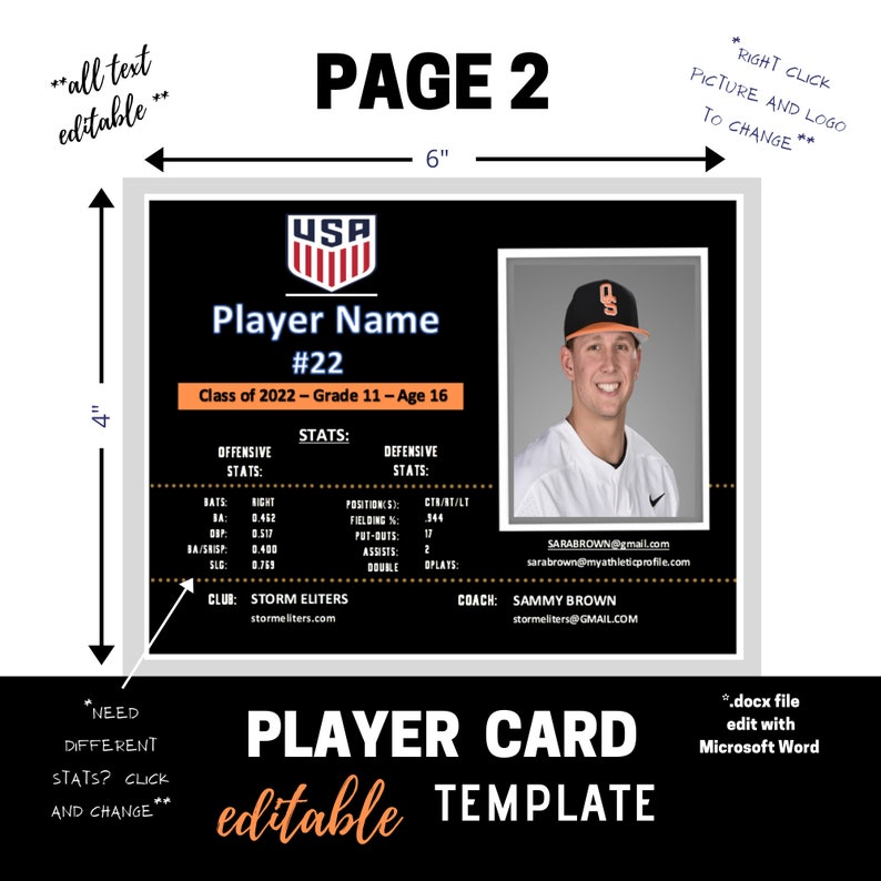 Player Card - Athletic Profile Player Card Template - Black and Orange ...