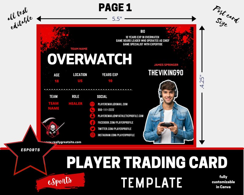 Player Card - Esports Player Card Template - Black & Red - Any Color ...