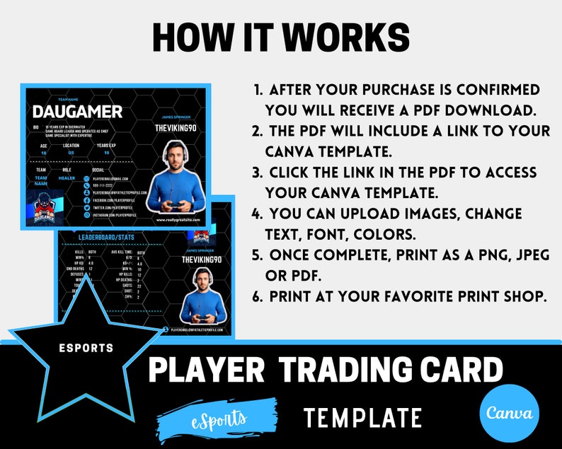 Player Card - Esports Player Card Template - Black & Blue - Any Color ...