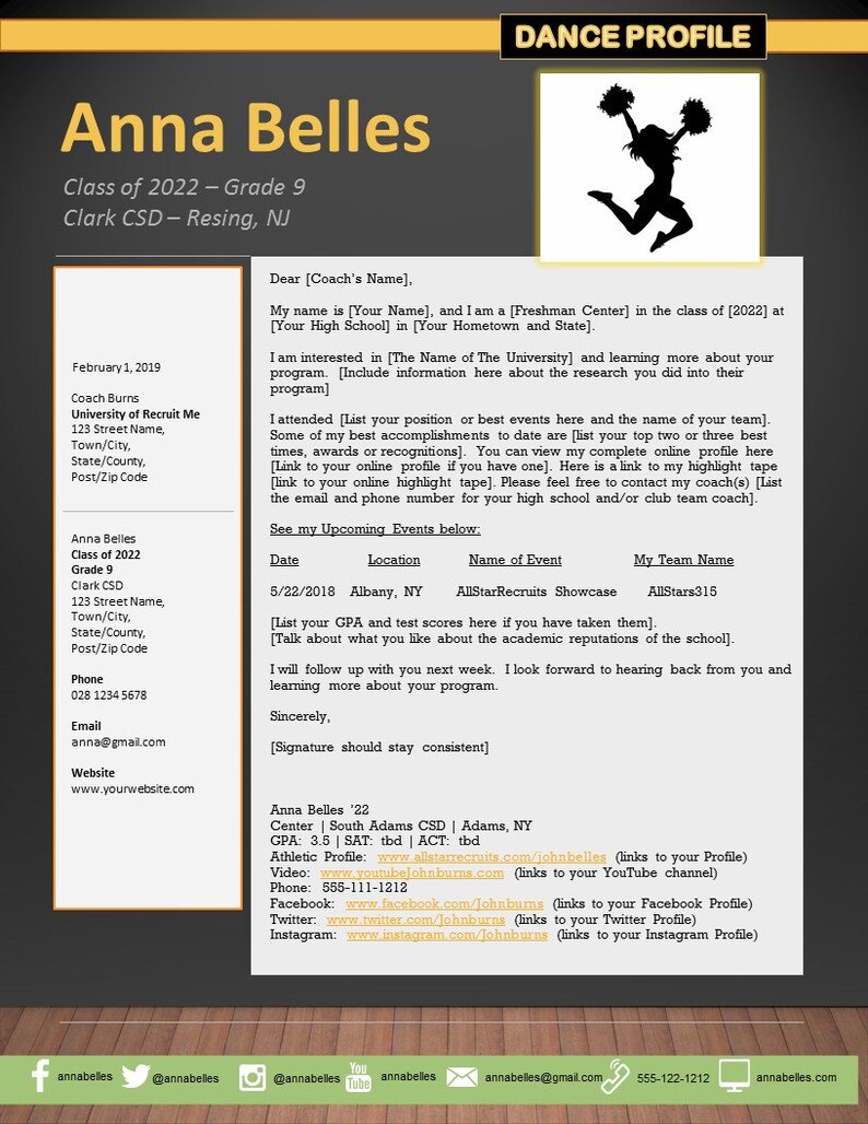 Cheer Profile Deluxe Template - Black & Gold - Etsy