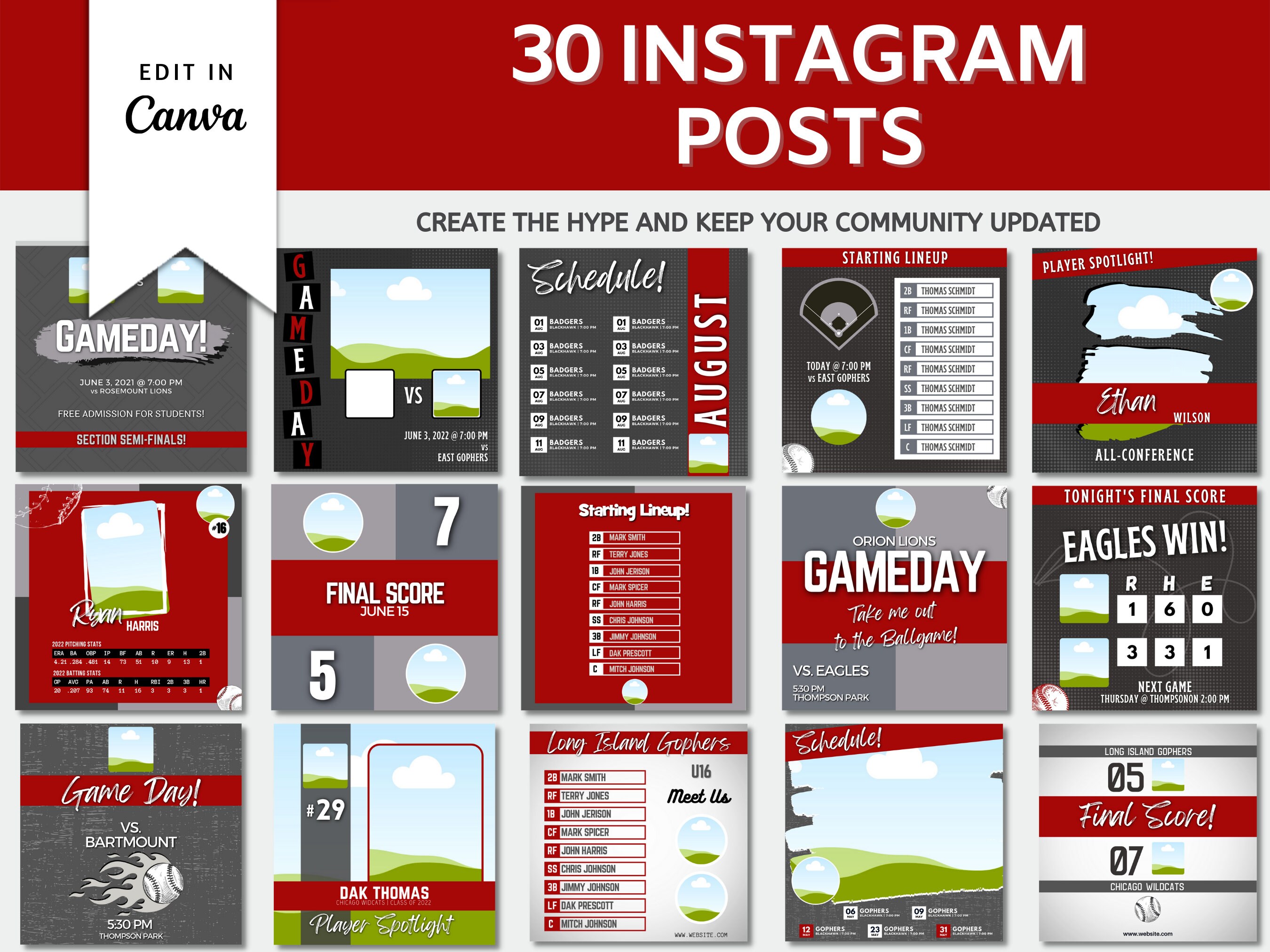 Game Day Team Instagram Post Templates - Etsy