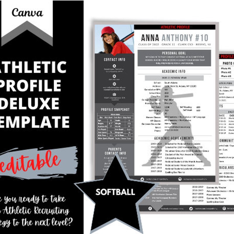 Softball Player Profile Template - Etsy