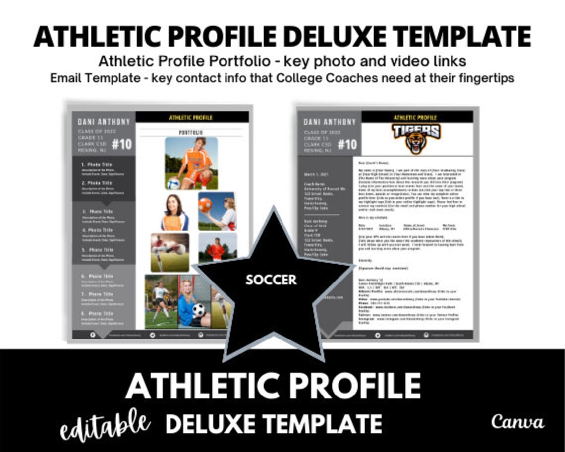 Soccer Athletic Profile Deluxe Template Black Editable Athletic Profile ...