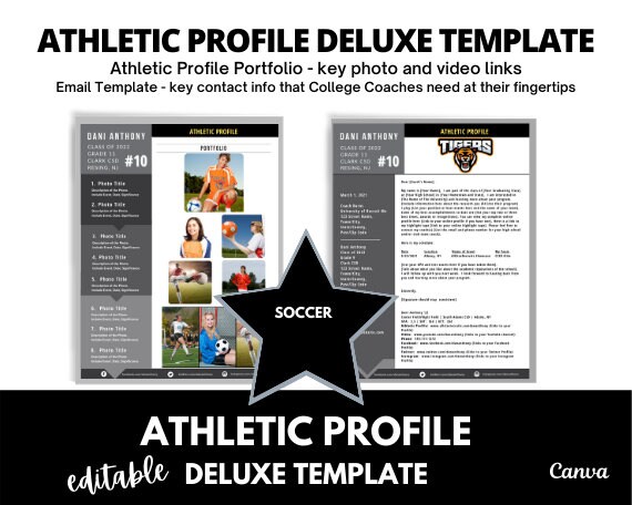 Soccer Athletic Profile Deluxe Template Black Editable Athletic Profile ...