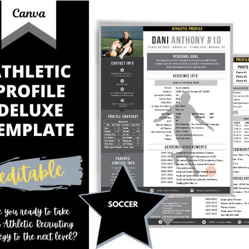 Soccer Athletic Profile Deluxe Template - Etsy