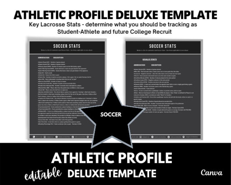 Soccer - Athletic Profile Deluxe Template - Black | Editable Athletic ...