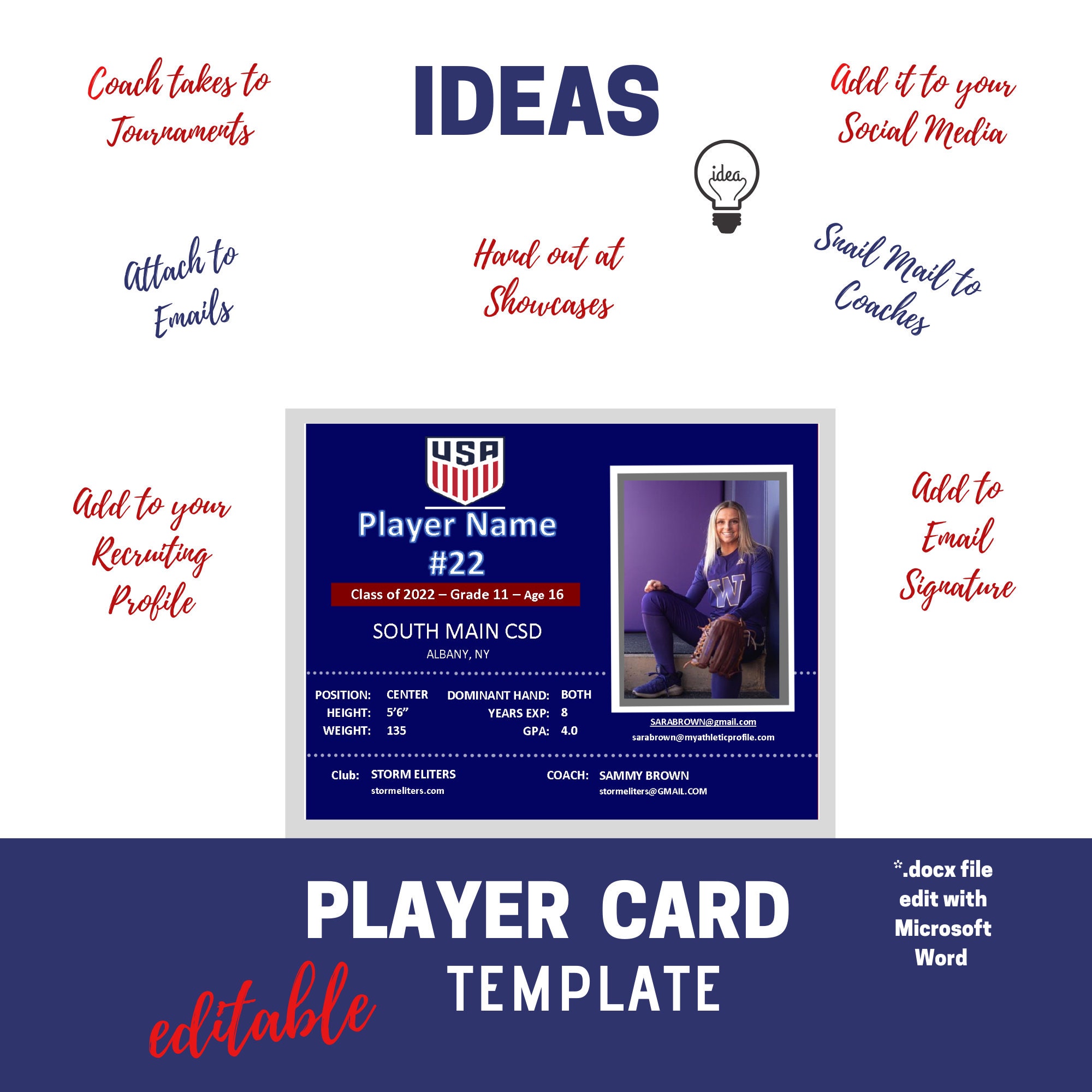 Player Card - Athletic Profile Player Card Template - Navy Maroon White ...