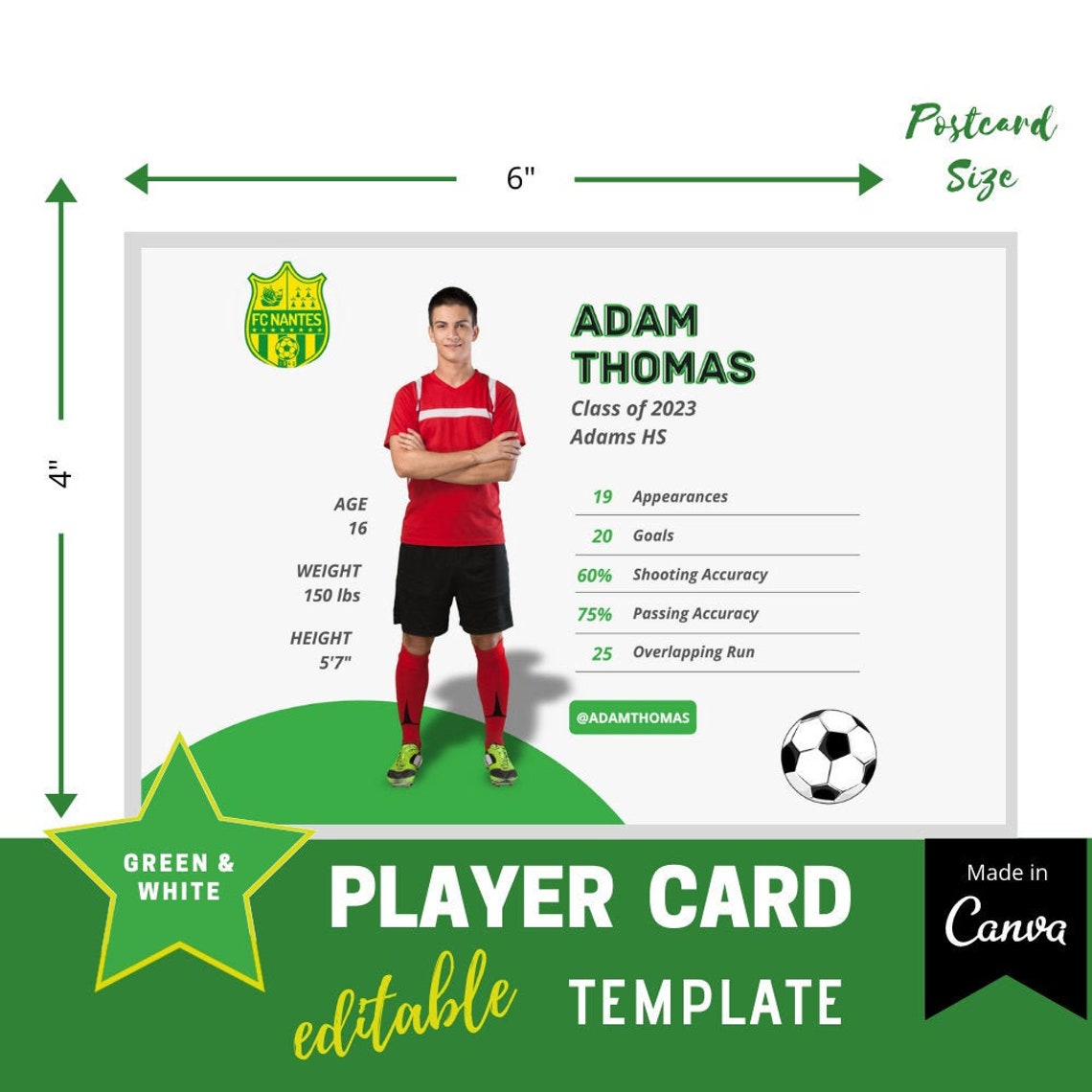 Player Card - Athletic Profile Player Post Card Template - Black ...