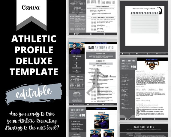 Baseball - Athletic Profile Deluxe Template - Black | Editable Athletic ...