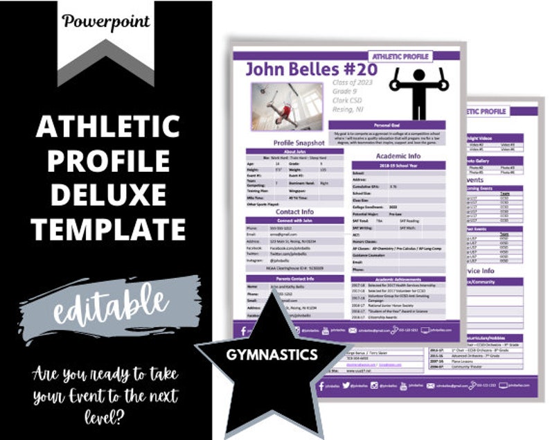 Gymnastics - Athletic Profile Deluxe Template (powerpoint File) - Etsy
