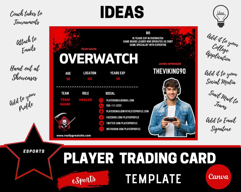 Player Card - Esports Player Card Template - Black & Red - Any Color ...