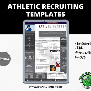 Softball Athletic Profile 1 Page Template Black Editable - Etsy