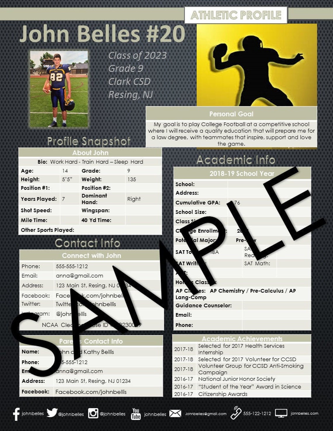 Football - Athletic Profile Deluxe Template Rugged Style - Etsy