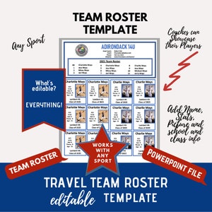 Travel Team Roster Template - Red White & Blue Deluxe - 12 Players - Etsy
