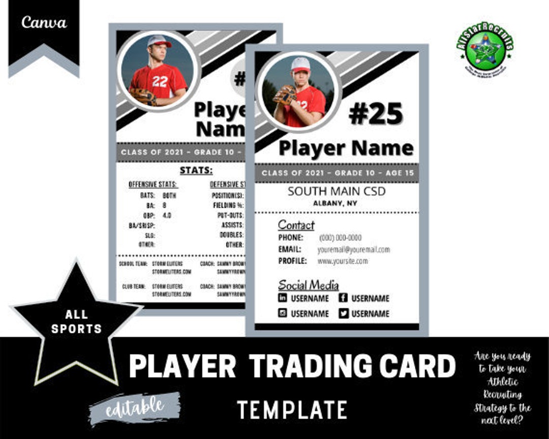 Player Trading Card Template Black & White Any Sport 2 X 3.3 business ...