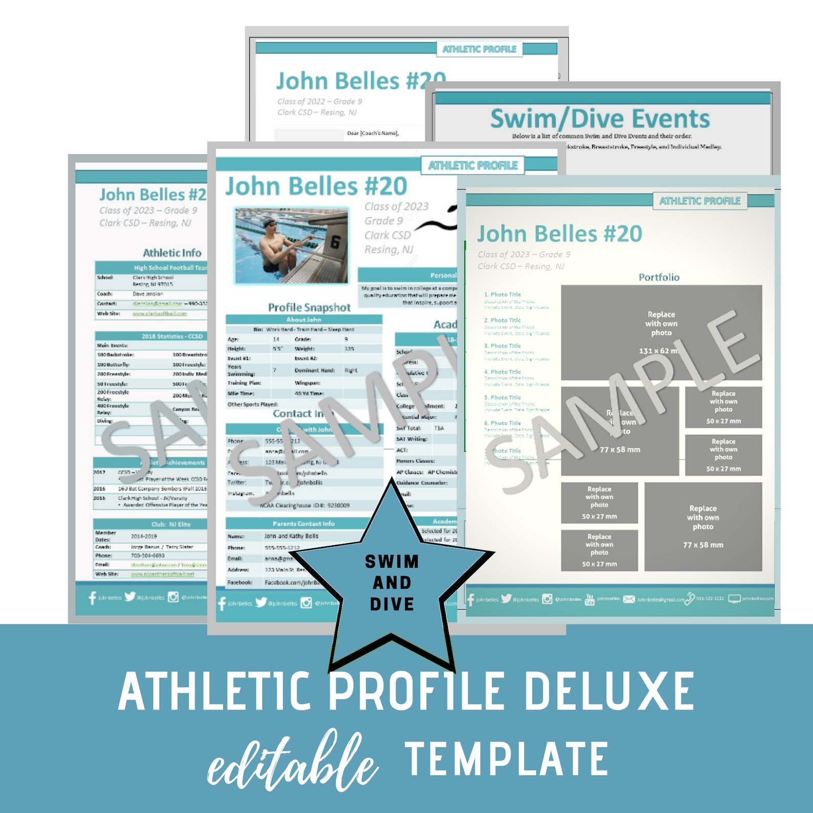Swim and Dive - Athletic Profile Deluxe Template - Etsy