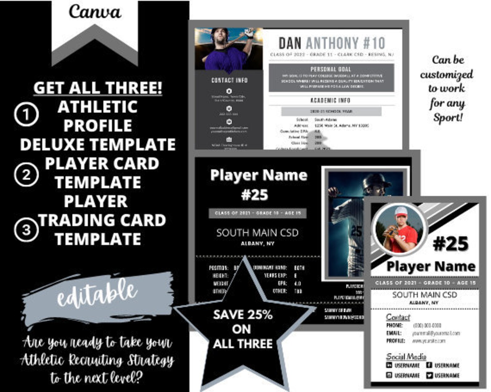 The 3 Pack - Editable Athletic Profile Templates | College Sports ...