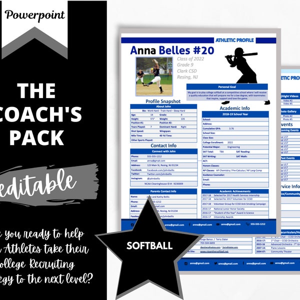 Softball Player Profile Template - Etsy