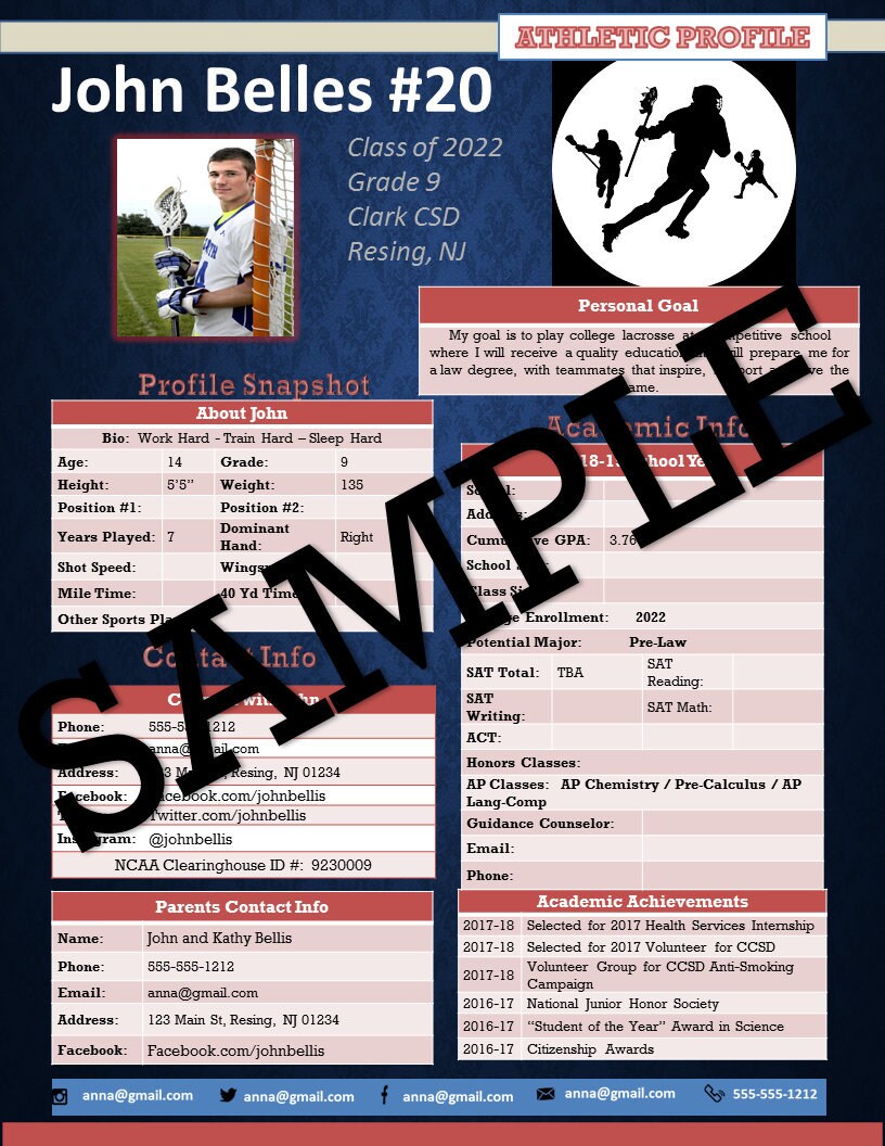 Lacrosse - Athletic Profile Deluxe Template - the Bull Dog - Etsy