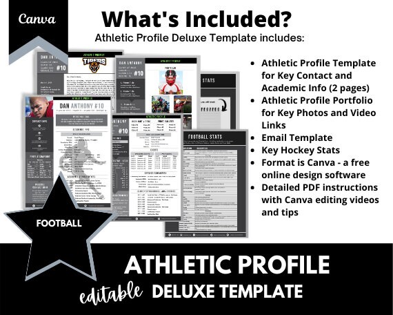 Football - Athletic Profile Deluxe Template - Black | Editable Athletic ...