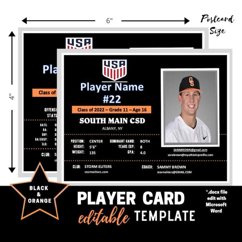 Player Card - Athletic Profile Player Card Template - Black and Orange ...