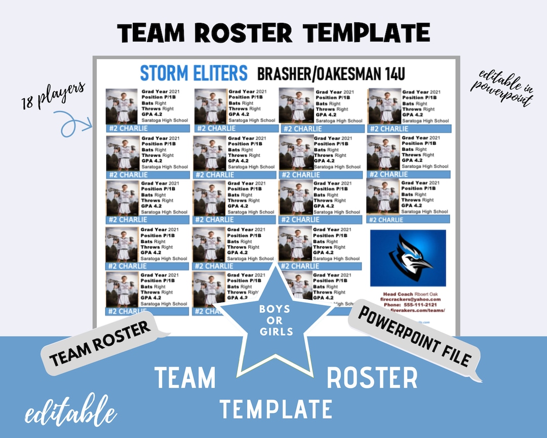 Travel Team Roster Template - Carolina Blue - 18 Players per Page ...
