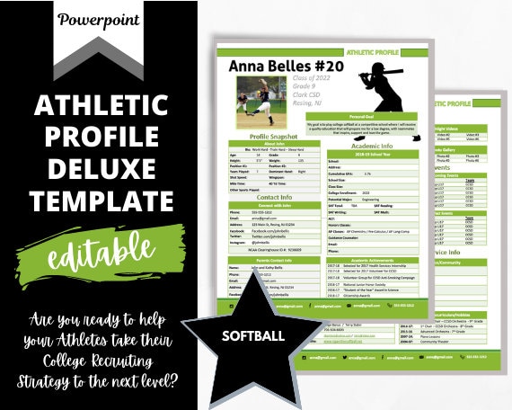 Softball Athletic Profile Deluxe Template GREEN | Etsy