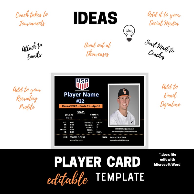 Player Card - Athletic Profile Player Card Template - Black and Orange ...