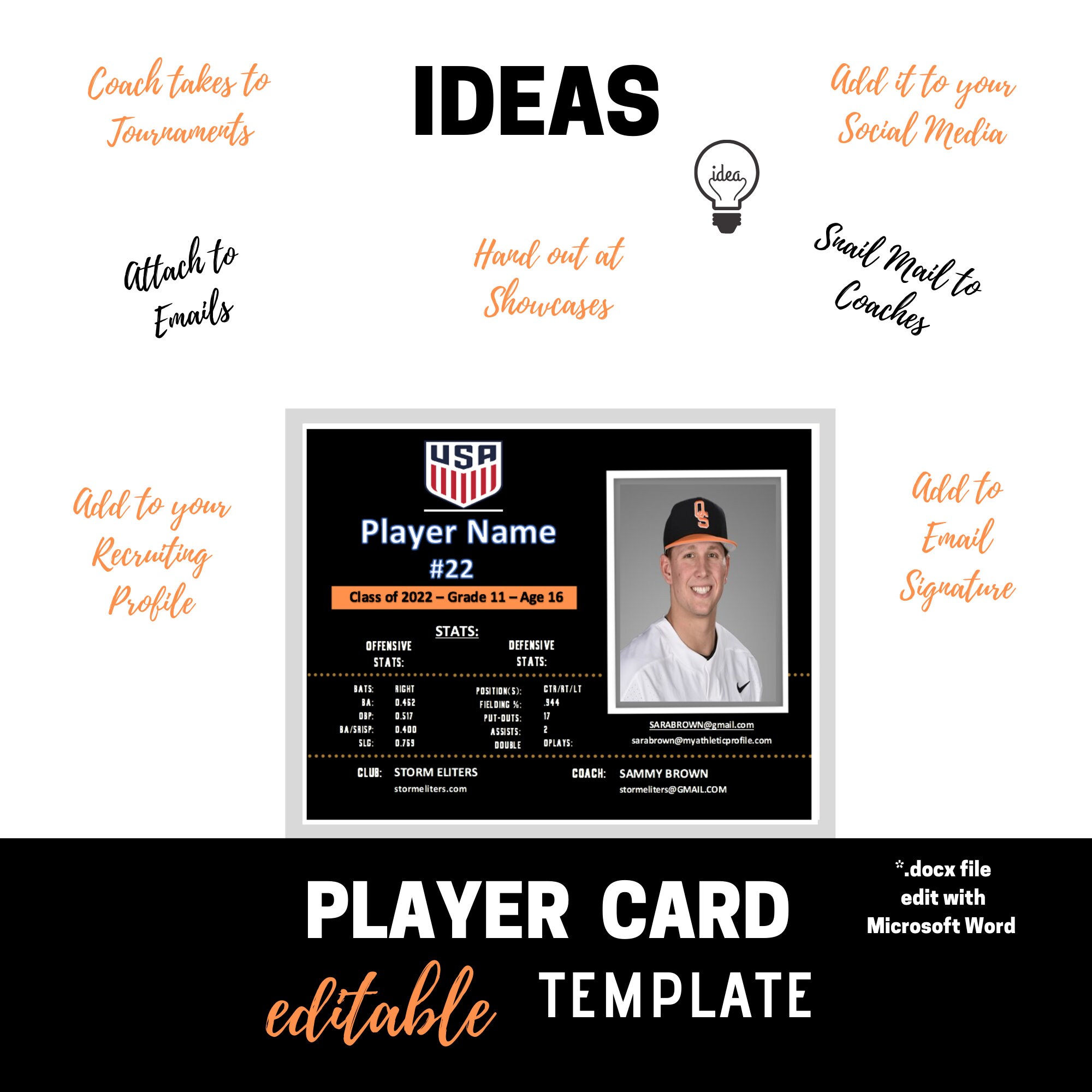 Player Card - Athletic Profile Player Card Template - Black and Orange ...
