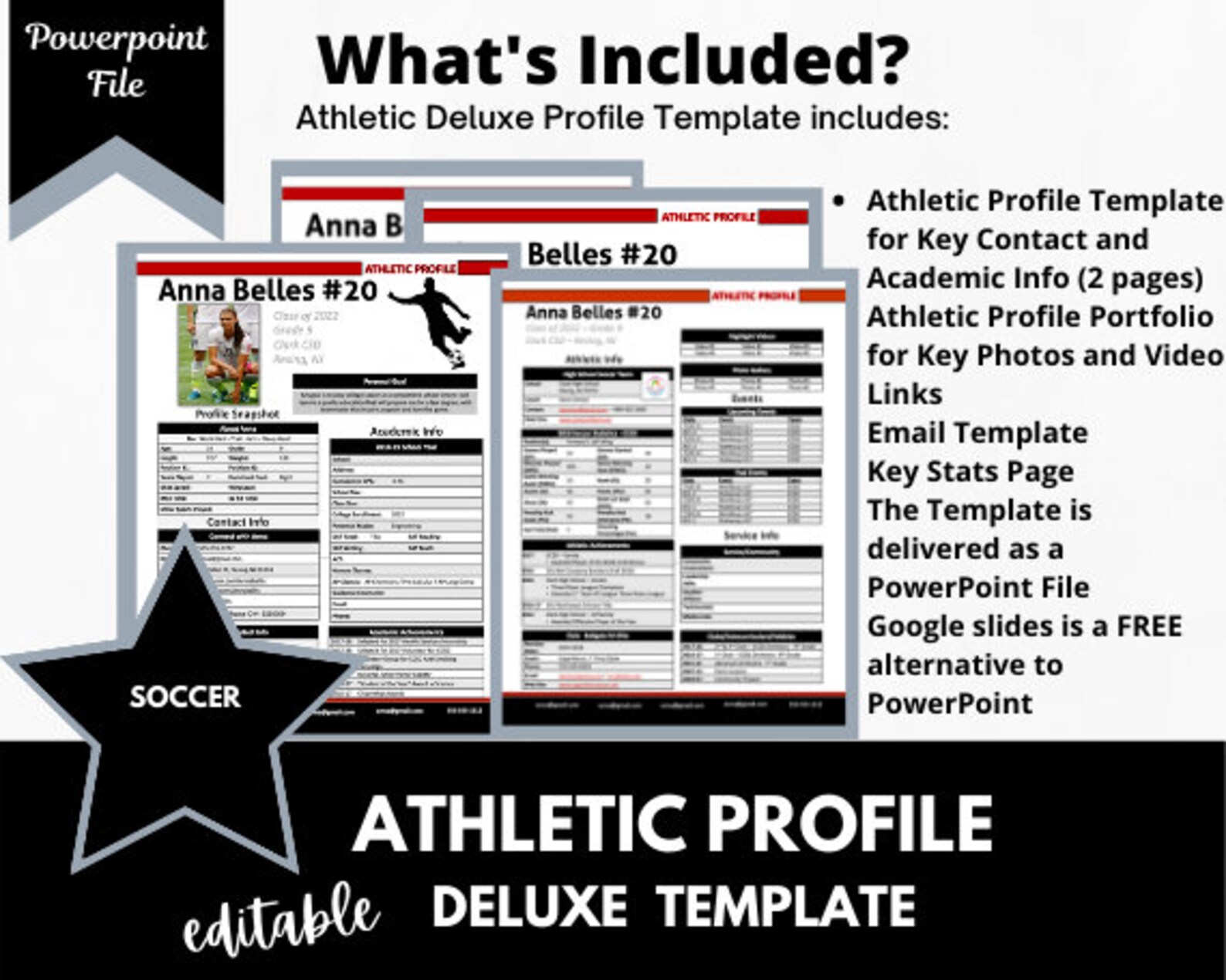 Soccer - Athletic Profile Deluxe Template - BLACK & RED - Etsy