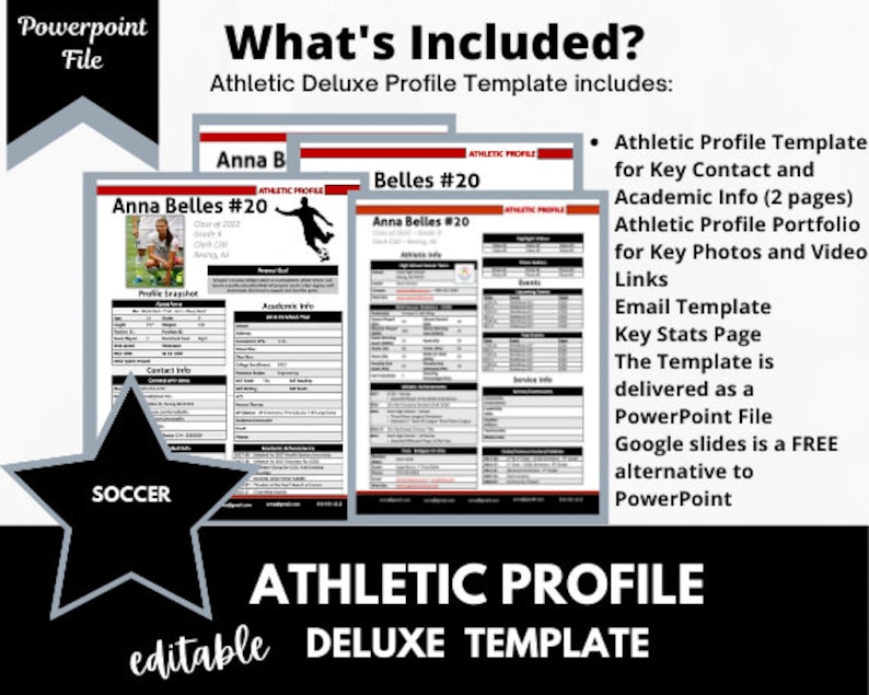 Soccer - Athletic Profile Deluxe Template - BLACK & RED - Etsy