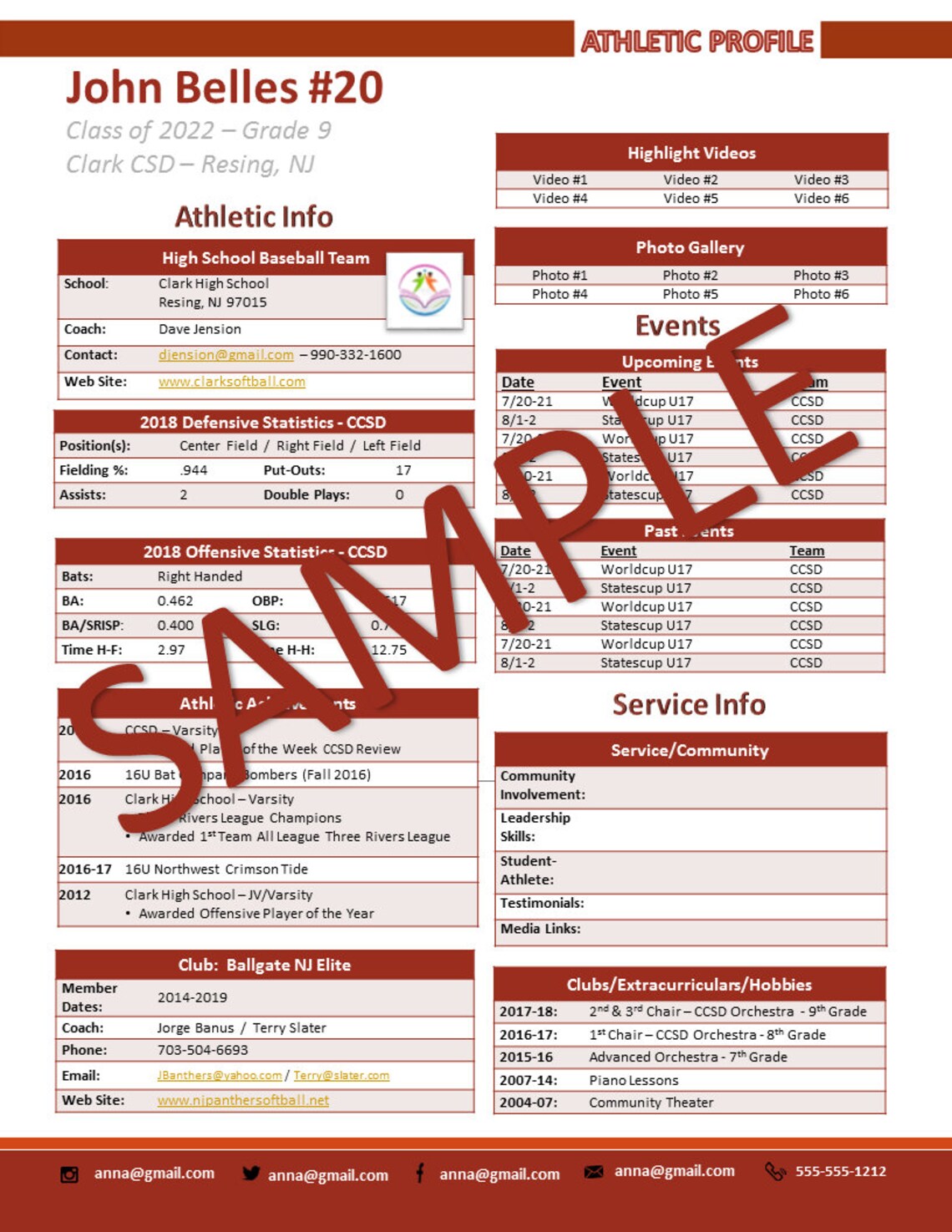 Baseball Athletic Profile Deluxe Template the Crimson - Etsy