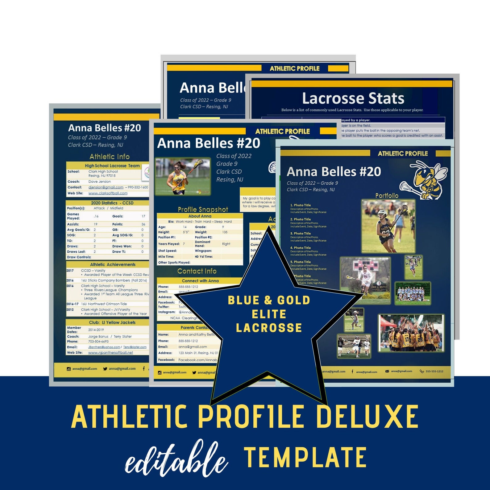 Lacrosse - Athletic Profile Deluxe Template - Blue & Gold - Etsy