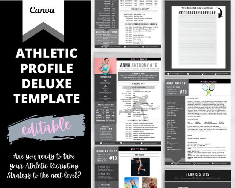Tennis - Athletic Profile Deluxe Template - Black | Editable Athletic ...