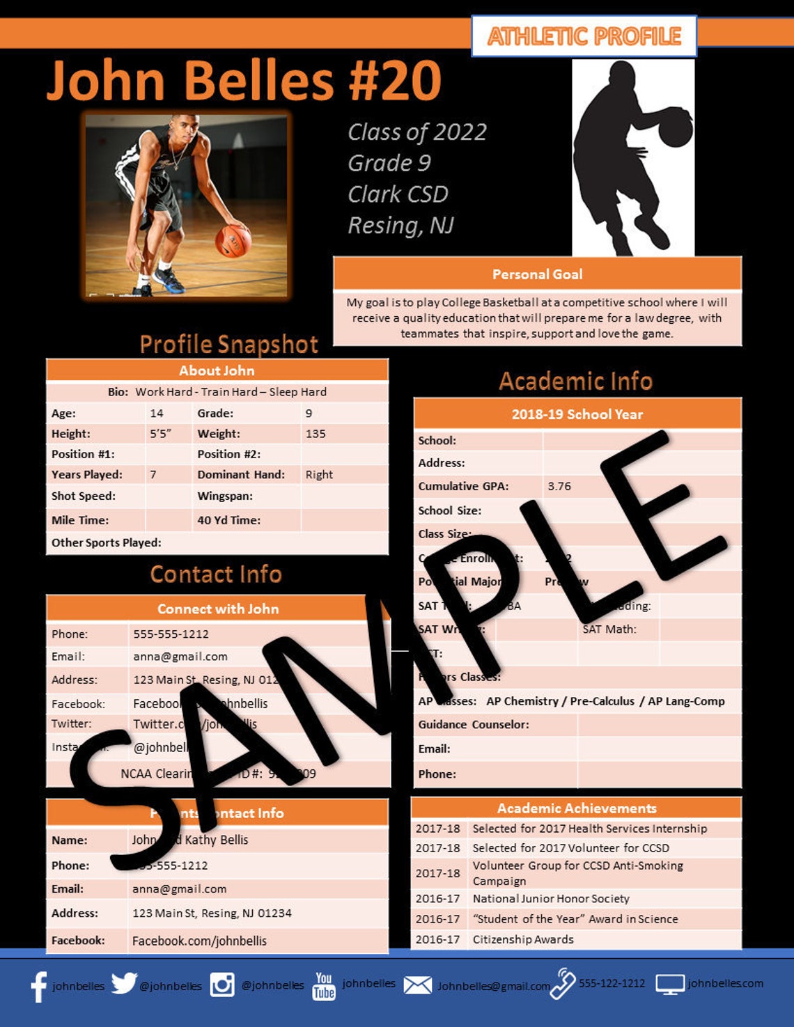 Basketball Athletic Profile Deluxe Template Dark Style Powerpoint ...