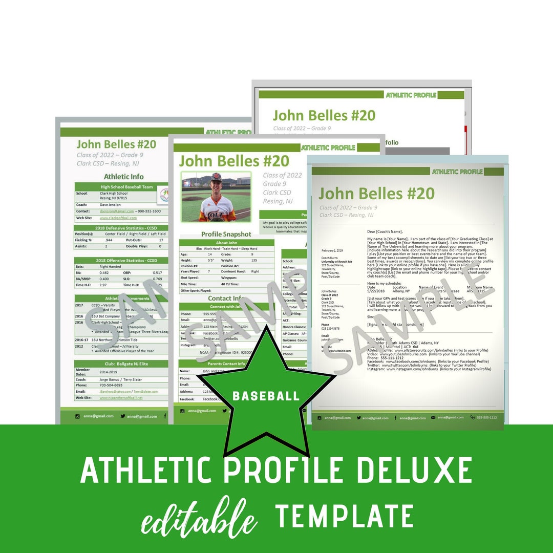 Baseball Athletic Profile Deluxe Template - Etsy