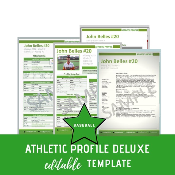 Baseball Athletic Profile Deluxe Template | Etsy