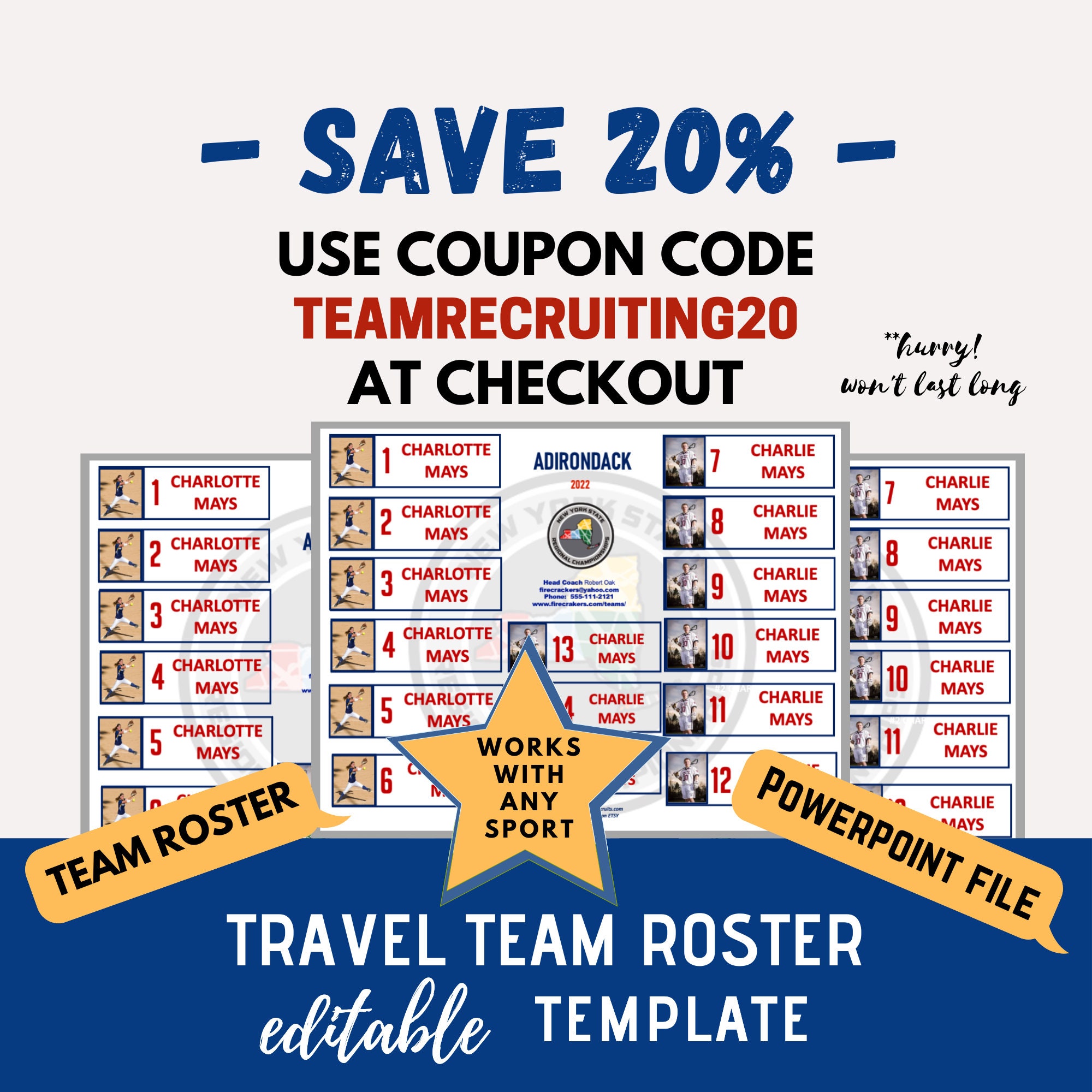 Travel Team Roster Template - Red White & Blue - 12, 13, 14 or 15 ...