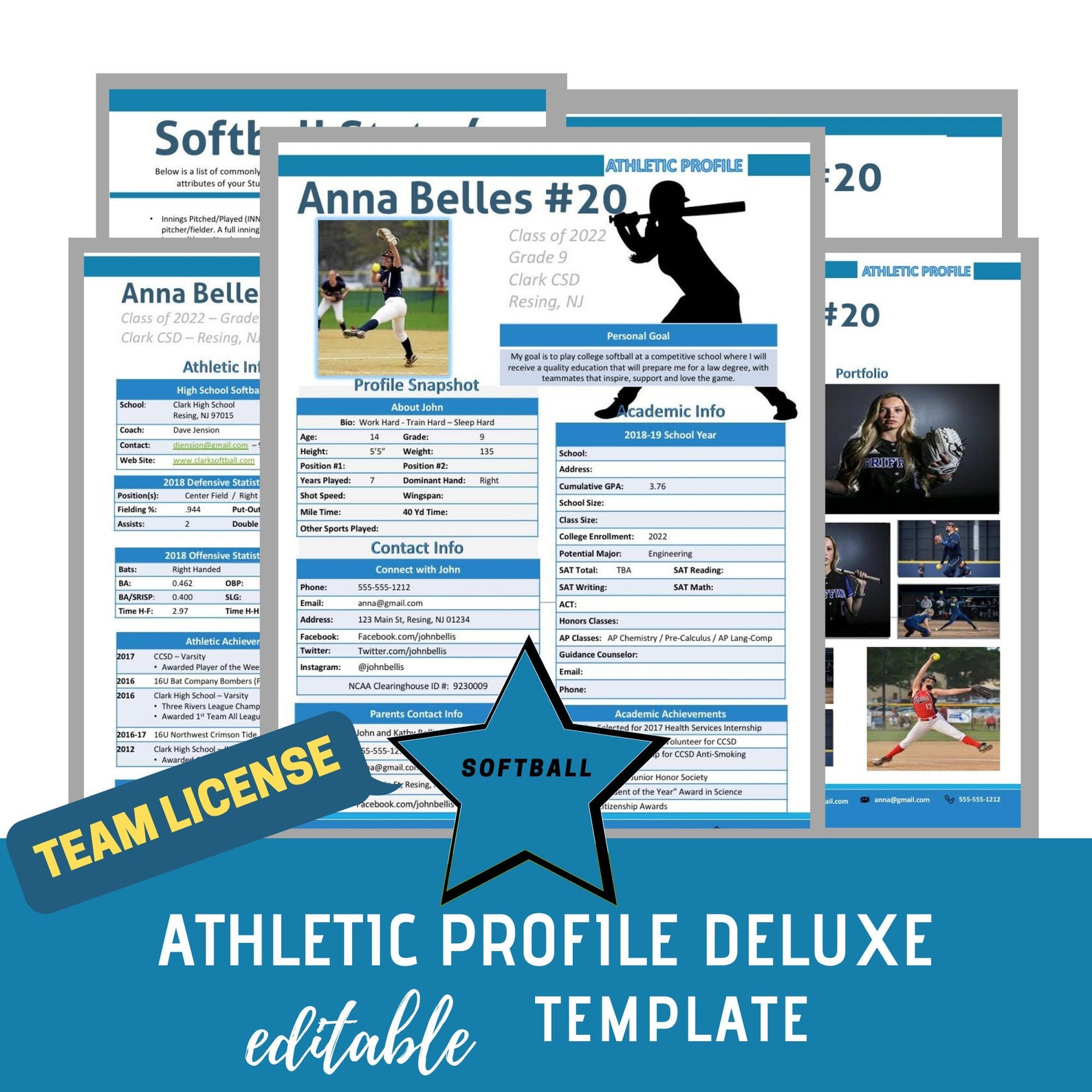 Softball - Athletic Profile Deluxe Template - TEAM LICENSE - Etsy
