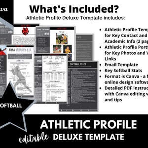 Softball - Athletic Profile Deluxe Template - Black | Editable Athletic ...